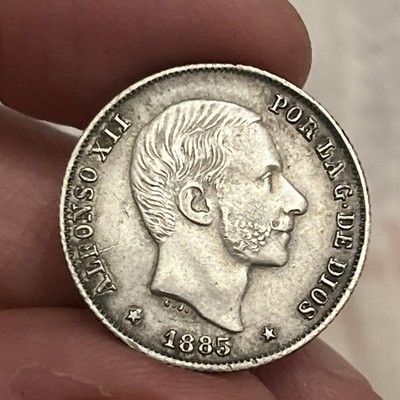1885 Spanish Philippine ALFONSO XII 20 Centimos De Peso SILVER Coin ...