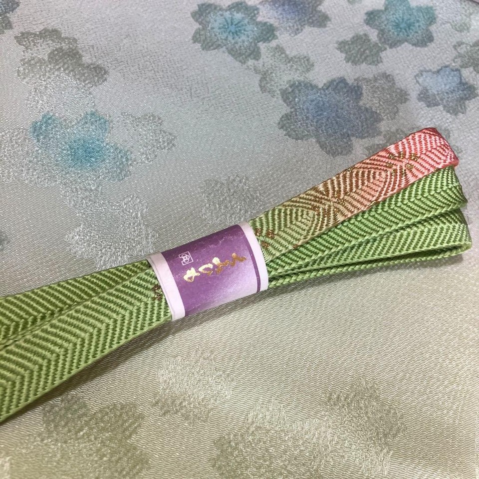 Silk Obiage Obijime Set Crepe Young Grass Green Light Blue Blur Sakura ...