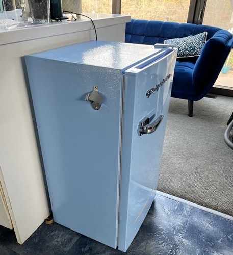 Retro Blue Mini Fridge Freezer Small Compact Countertop Dorm Room ...