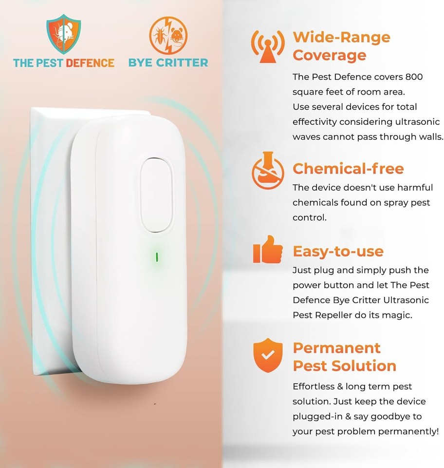Pest Defence Ultrasonic Pest Repeller, Bye Critter Ultrasonic Pest ...