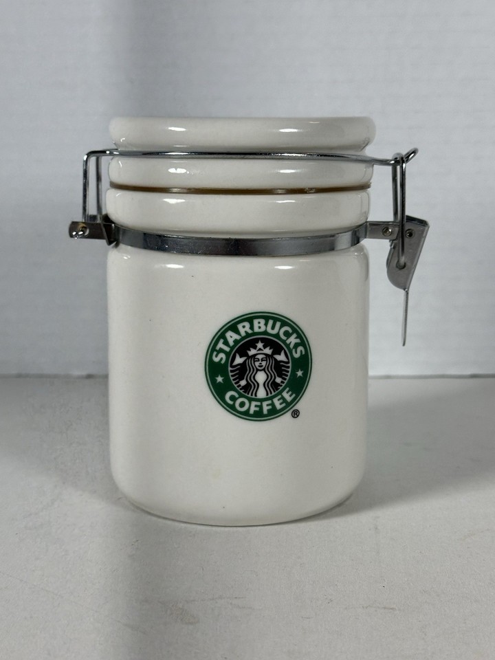 2007 Starbucks 4.5" Ceramic Coffee Canister with Locking Lid Siren ...