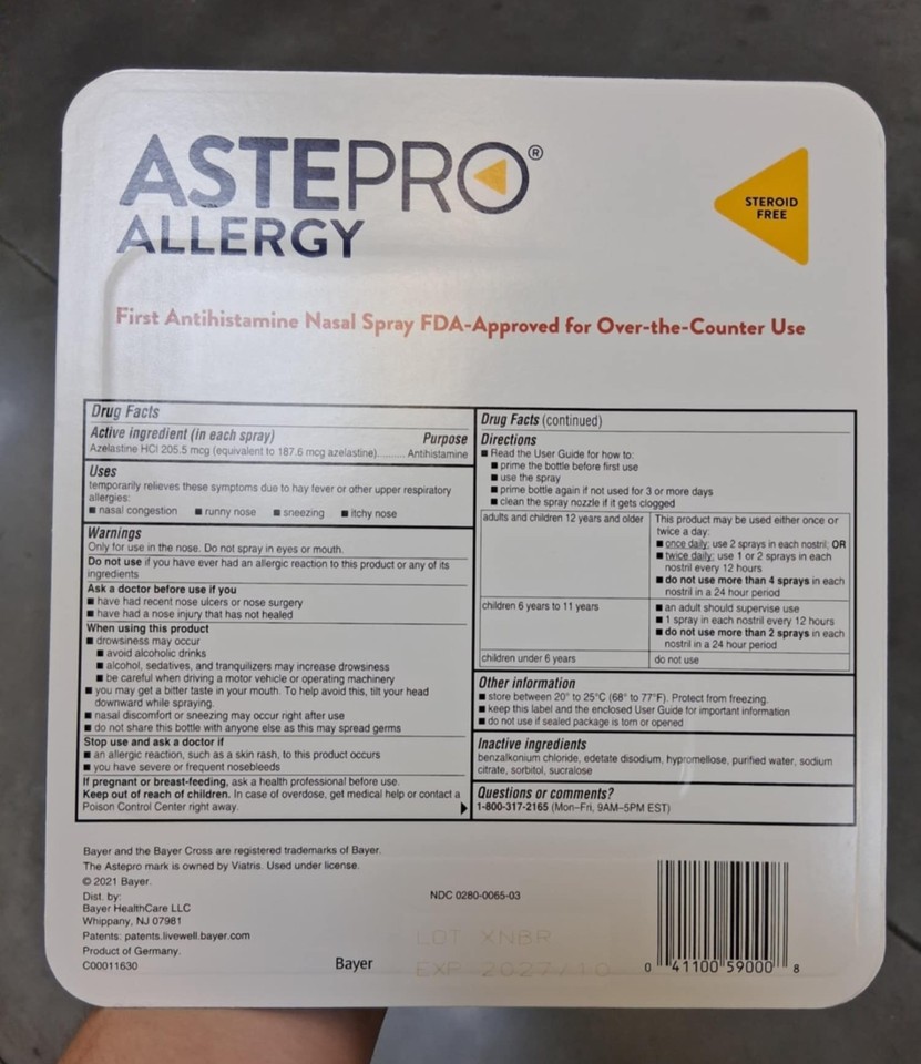 ASTEPRO Allergy Antihistamine Nasal Spray - 120 Metered Sprays, Pack of ...