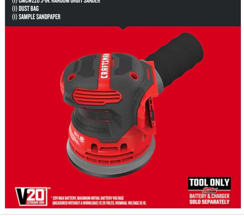 CRAFTSMAN V20 Random Orbit Sander, Dust Collector & Sandpaper CMCW220 ...