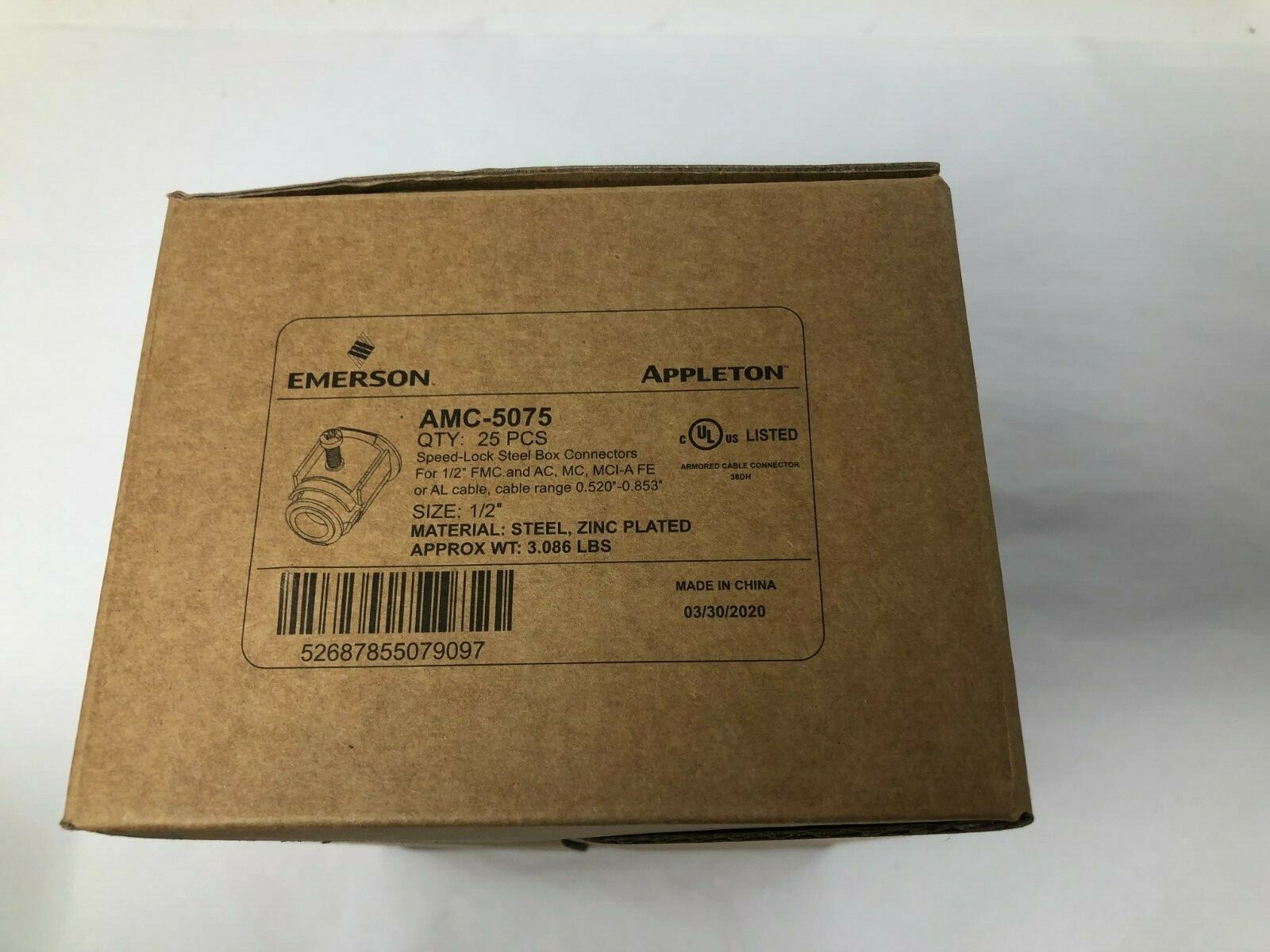 Appleton AMC-5075 1/2" Speed-Lock Steel Box Connections Qty: 25-PCS | eBay