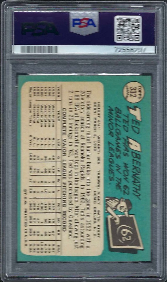 1965 TOPPS #332 TED ABERNATHY Cleveland Indians CENTERED New Label PSA ...