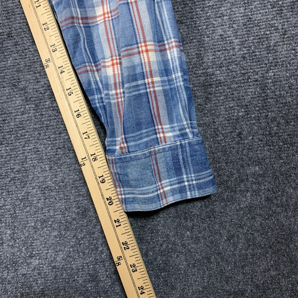 Lucky Brand Shirt Mens XL Blue Plaid Flannel Snap Front Long Sleeve ...