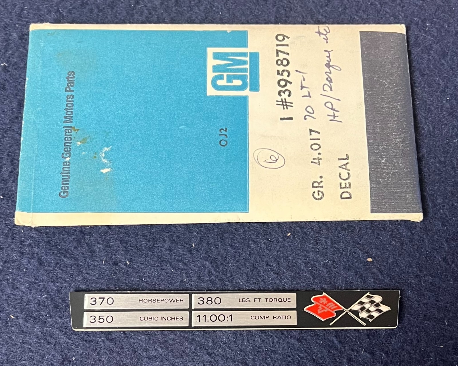 Corvette center console data plate - 1970 LT1 - NOS GM# 3958719 | eBay