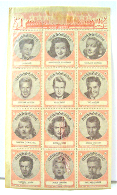 Vintage 1947 Hollywood Star Stamps Unopened 1st Series Complete Sheet # ...