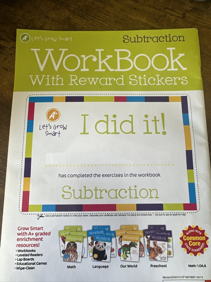 A+ Let's Grow Smart Workbook: Subtraction Grade 1 | eBay