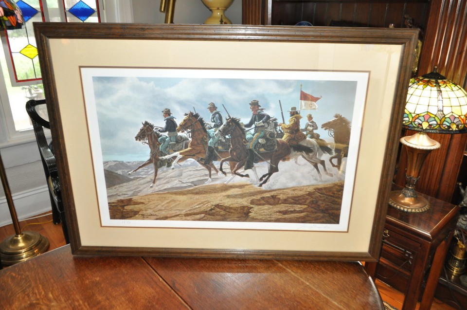 Joe Grandee 1974 Signed Lithograph Pursuit and Attack Framed Double Mat ...