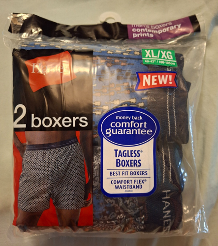 (Lot Of 2) Hanes Mens Tagless Boxers Prints 2 Pack Comfort Flex Waist ...