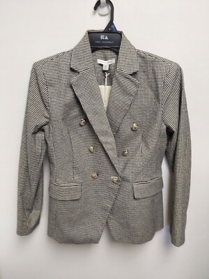 Nwt Free Assembly Womens Double Breasted Blazer Blk Wht Check Cotton ...