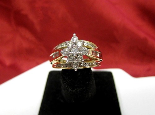 JWBR 10K YELLOW GOLD DAZZLING DIAMOND CLUSTER WATERFALL COCKTAIL RING ...