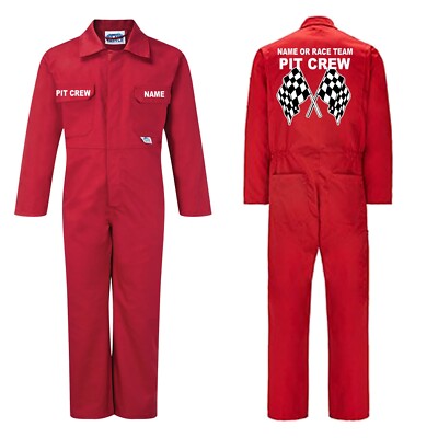 Personalisedred pit crew adult overalls custom printed coveralls boiler ...