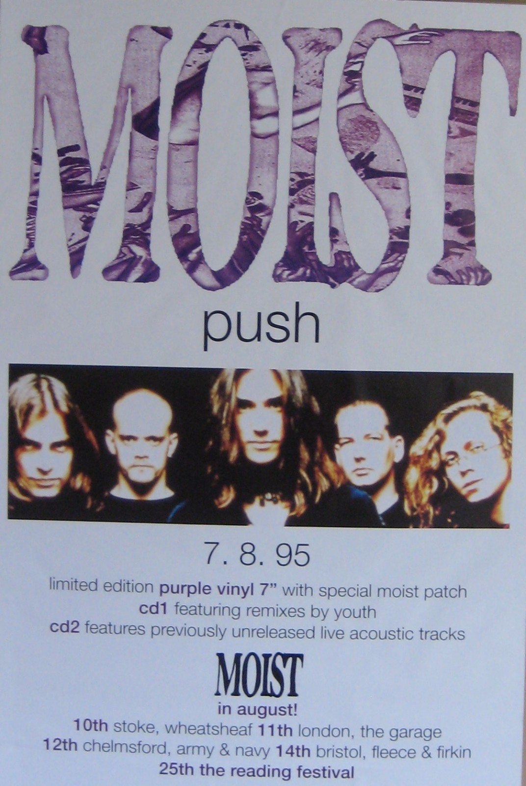 40x60" SUBWAY POSTER~Moist (Band) Push 1995 Silver Album David Usher ...