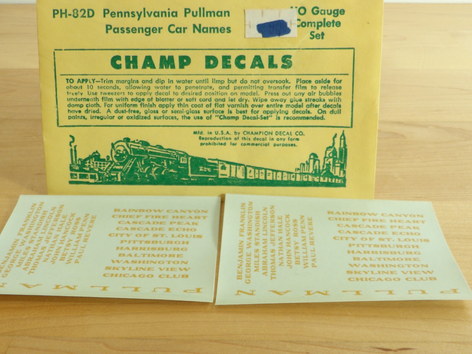 Champ Decals HO PH-82D Pennsylvania Pullman Passenger Car Names | eBay