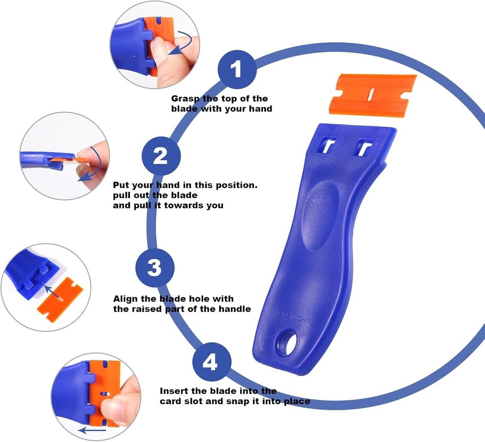 Plastic Razor Blade Scraper 4 Pcs and 120 Pcs Blades, Remove Label ...