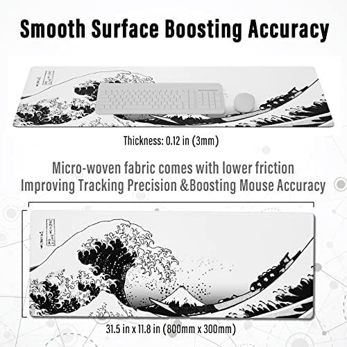 Japanese Wave Mouse Pad Extended XL Mousepad with AntiSlip Base Cool ...