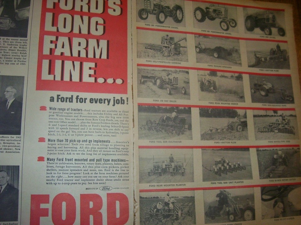 VINTAGE FORD TRACTOR ADVERTISING - FORD TRACTORS & IMPLEMENTS -1962 | eBay