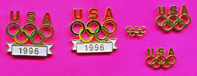 1996 OLYMPIC PINS 5 PIN LOT OF USA OLYMPIC RINGS PIN SMALL TO LARGE ...