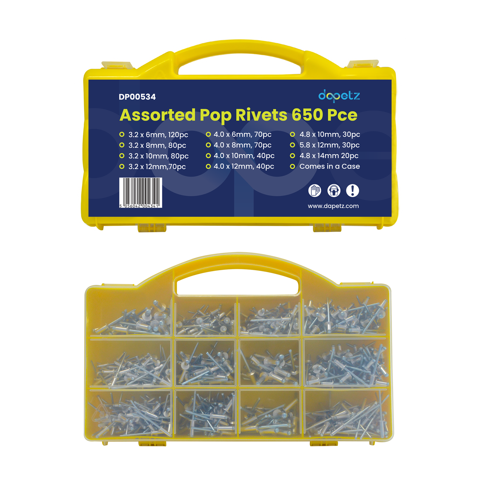 650x RIVET PACK ASSORTED BLIND POP RIVETS ALUMINIUM 3.2-4.8MM + STORAGE ...