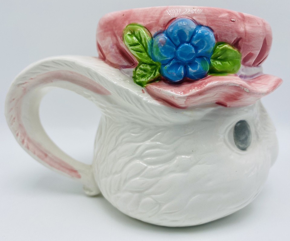 Vintage Ceramic White Bunny Rabbit Head Shaped Mug Cup Easter Bonnet ...