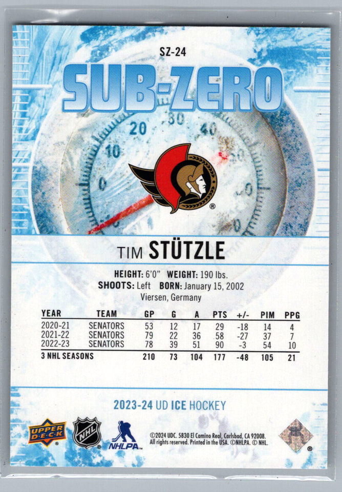 2023-24 Upper Deck Ice - Sub Zero Tim Stutzle #SZ-24 | eBay