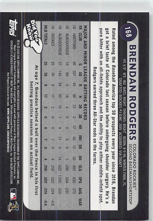 2020 Topps Big League #168 Brendan Rodgers | eBay