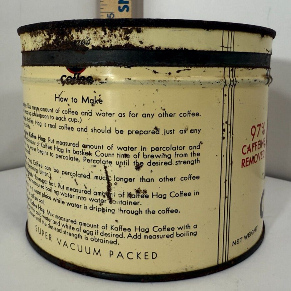 Kellogg's Kaffee Hag Coffee Tin Can Key Wind Lid Black Letters Vintage ...