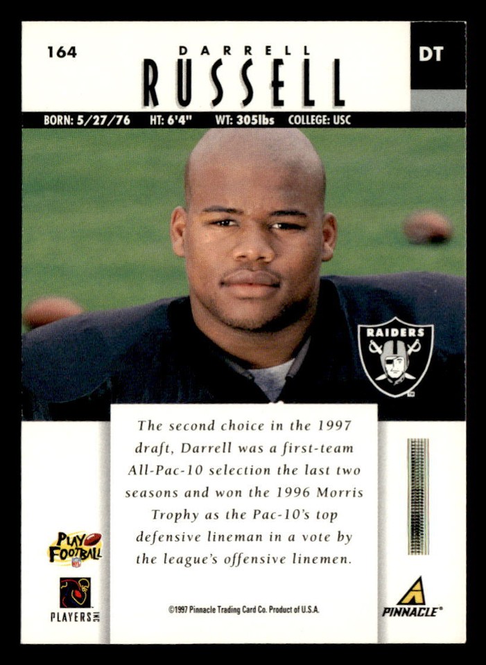 Darrell Russell 1997 Pinnacle Rookie Card #164 Oakland Raiders | eBay