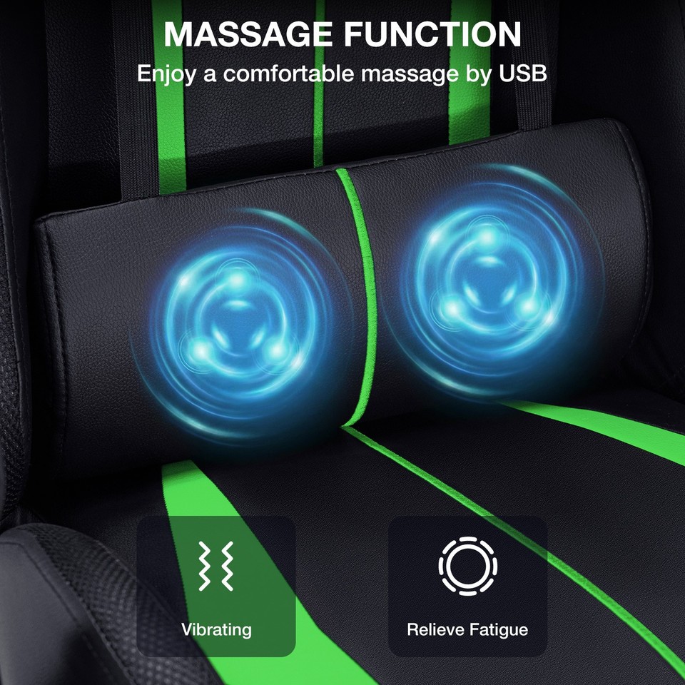 RGB Gaming Chair W/ Bluetooth Speakers Massage Ergonomic High Back W ...