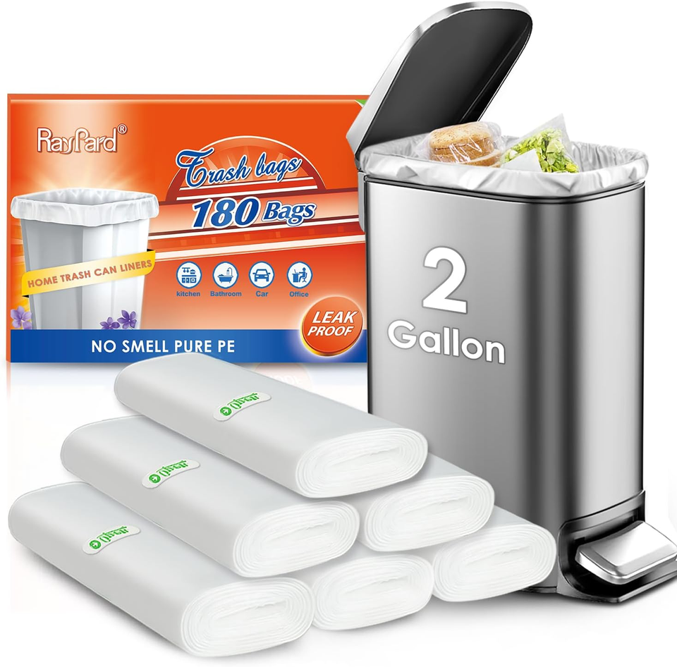 180 Counts 2 Gallon (1.8-2 Gal) Small Trash Bags Garbage Bags by , Fit ...