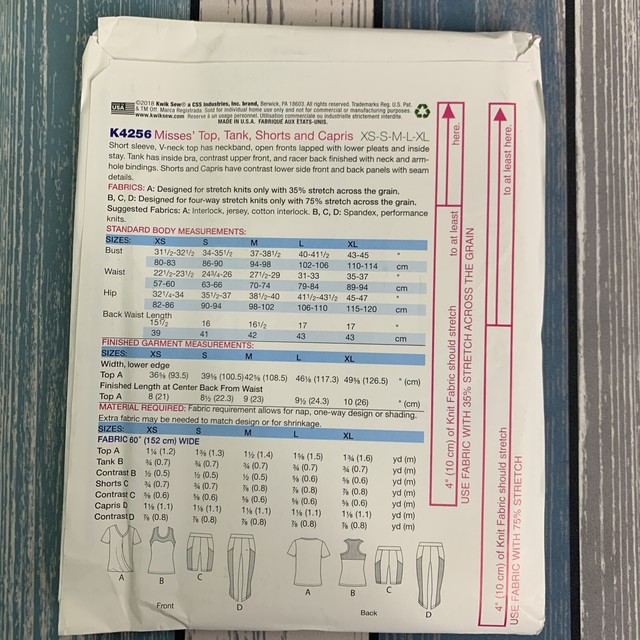 Kwik Sew K4256 Workout Wear Top Tank Shorts & Capris Sz Xs-xl Uncut ...