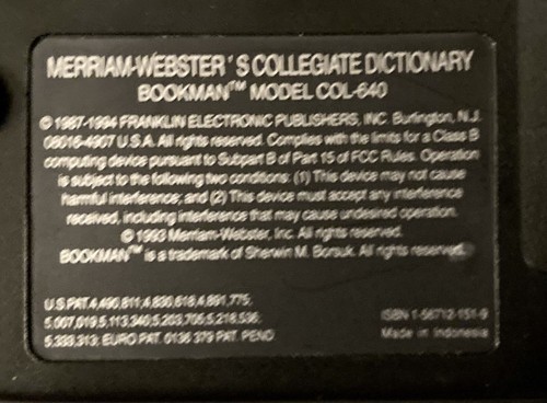 Franklin Bookman Collegiate Dictionary 10th Edition Electronic Book COL ...
