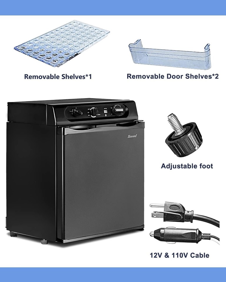 Smad Propane Refrigerator 3 Way Caravan Propane Fridge 110V/12V/LPG 1.4 ...