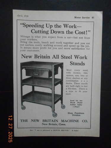 1930 New Britain Machine CO CT motor mechanic tool stand ad GE Battery ...