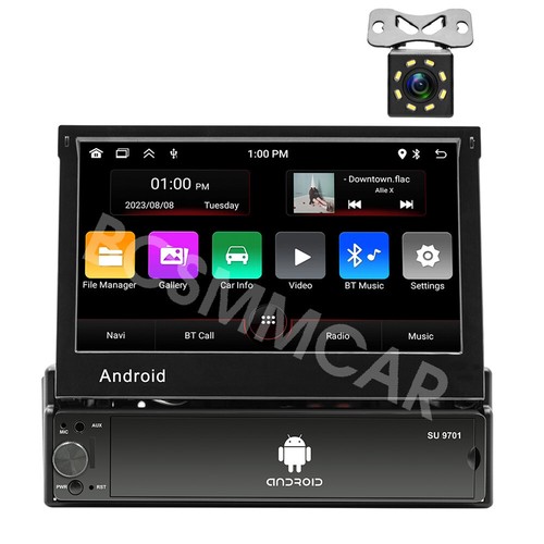 Single Din Car Retractable Screen CarPlay Stereo Radio Bluetooth FM GPS ...