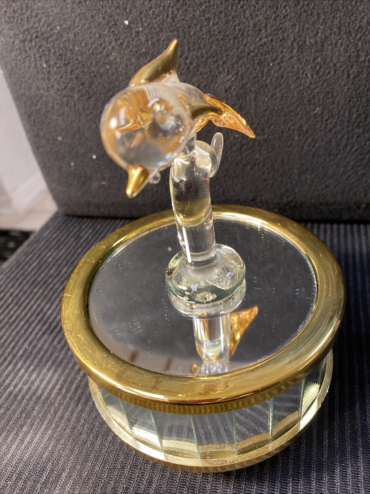 Vintage Dolphin Music Box Mirrored With Gold Trim On Dolphin & Round ...