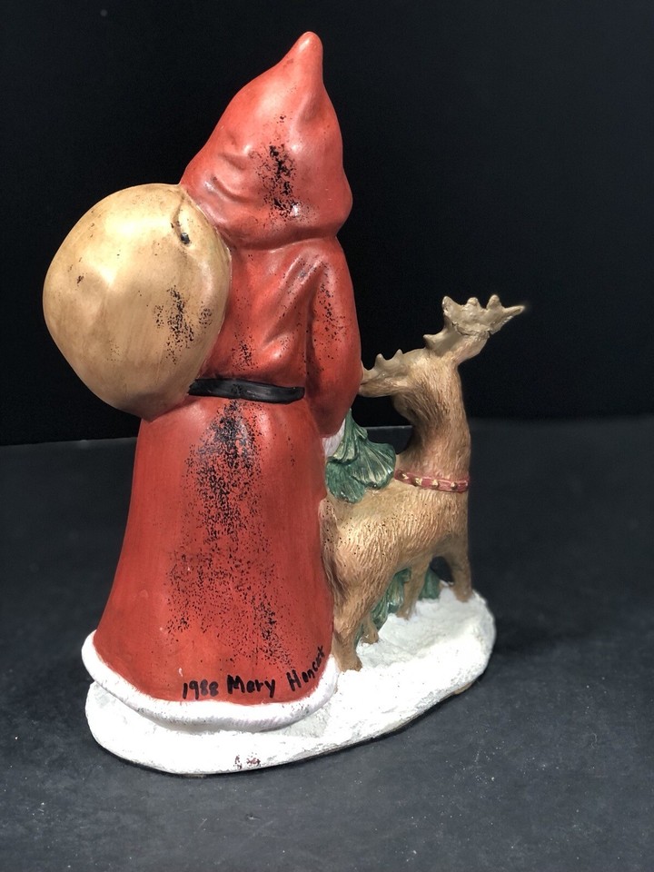 Santa Claus Deer Figurine GC Vtg 1988 Red Tan Green White Ceramic 10 ...