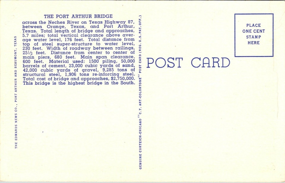 Port Arthur Bridge Over Neches River Texas Linen Postcard | eBay