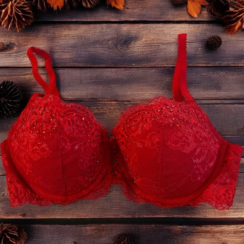 Victoria Secret Red 34B Lace Sparkly Bra Padded- | eBay