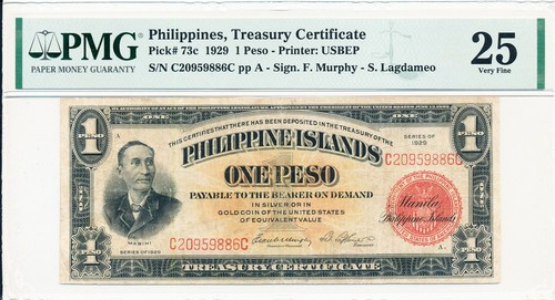 Treasury Certificate Philippines 1 Peso 1929 PMG 25 | eBay