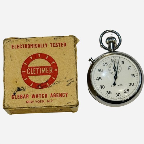 Vtg Cletimer Stopwatch Clebar Watch Swiss Made Chrome Original Box 250 ...