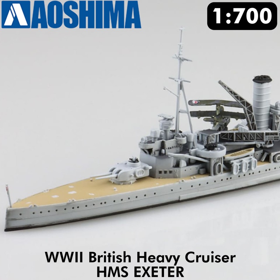 HMS EXETER WWII British Heavy Cruiser Waterline 1:700 scale kit AOSHIMA ...