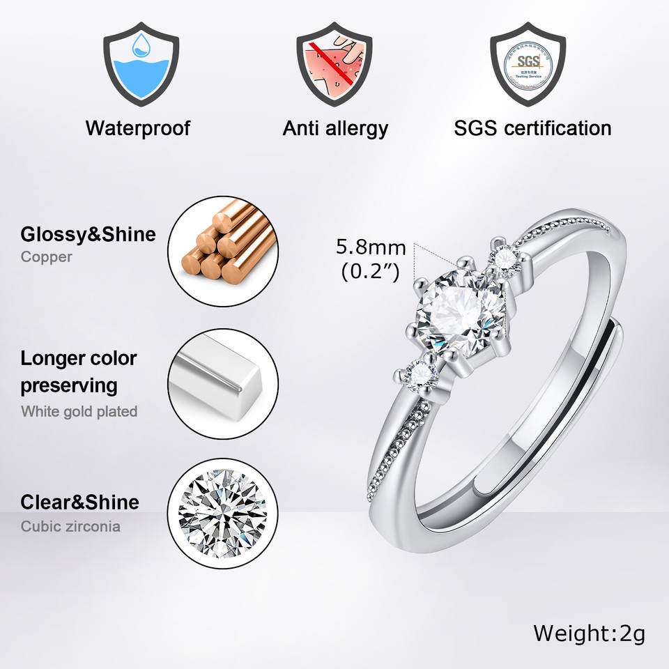 Vnox Solitaire Ring for Women, Bridal Solitaire Wedding Ring, Finger ...