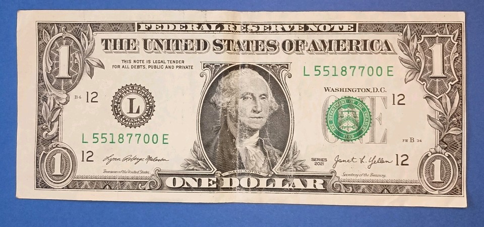 L55187700E $1 Miscut Misaligned Error One Dollar Bill 2021 Note | eBay
