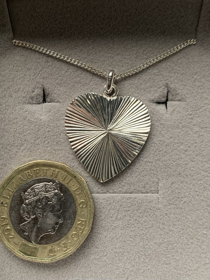 Sterling Silver Radiant Heart Pendant on 18 inch Sterling Silver Curb ...