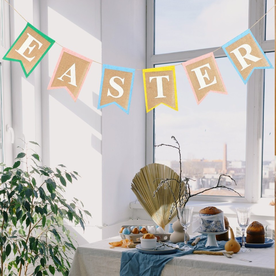 Easter Banner Decoration Party Hanging Bunting Easter Bunting Decor ...