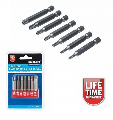 7pc Long Security Torx Star Bit Set T10, T15, T20, T25, T27, T30 & T40 ...
