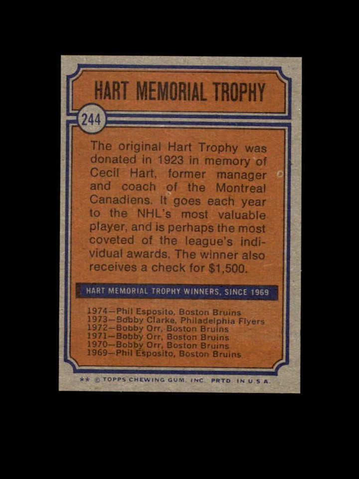 1974 Topps Hockey #244 Phil Esposito Hart STARX 8 NM/MT (CS137037) | eBay